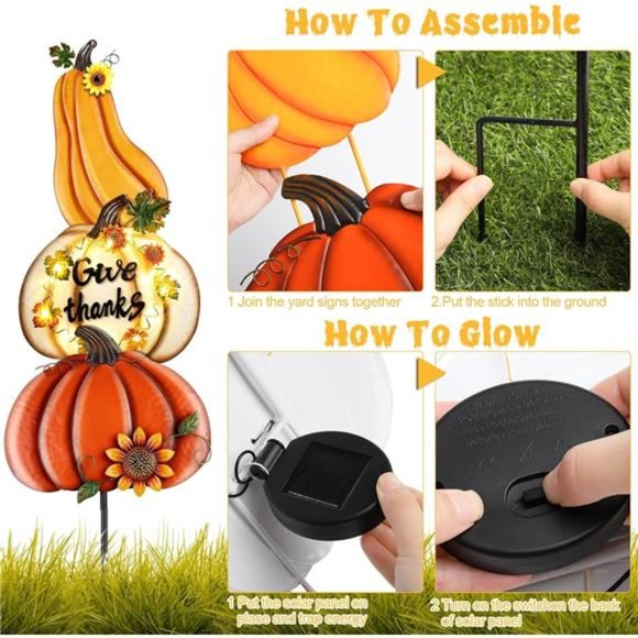 Accents | 3 Pieces Metal Fall Pumpkins Garden Yard Signs Stakes 39 Inch ...